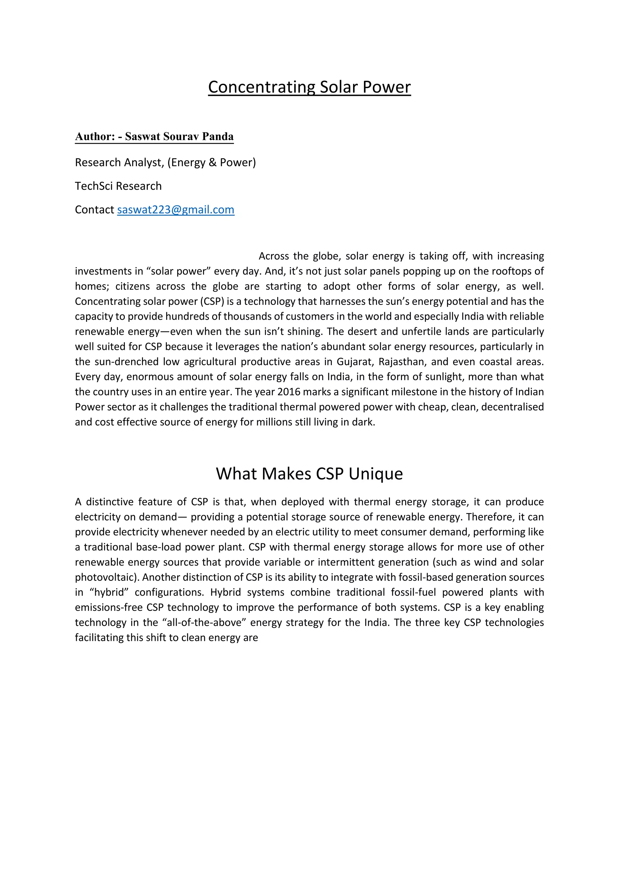 Concentrating Solar Power | PDF