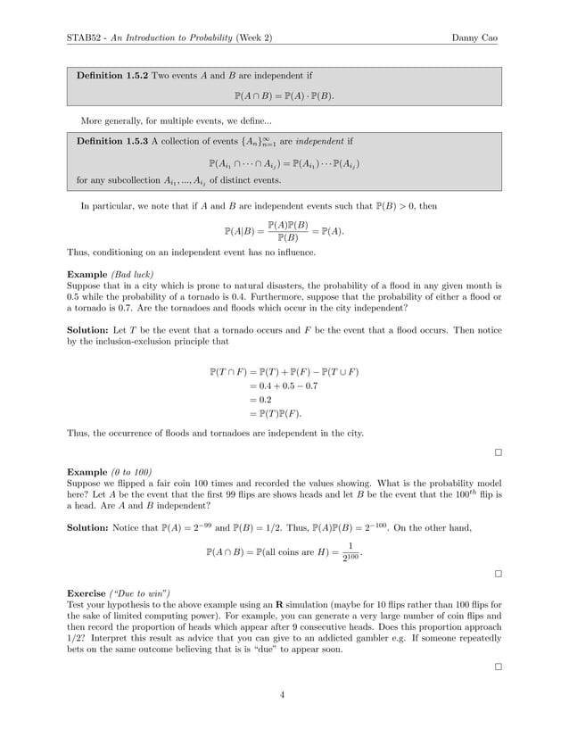 STAB52 Lecture Notes (Week 2) | PDF