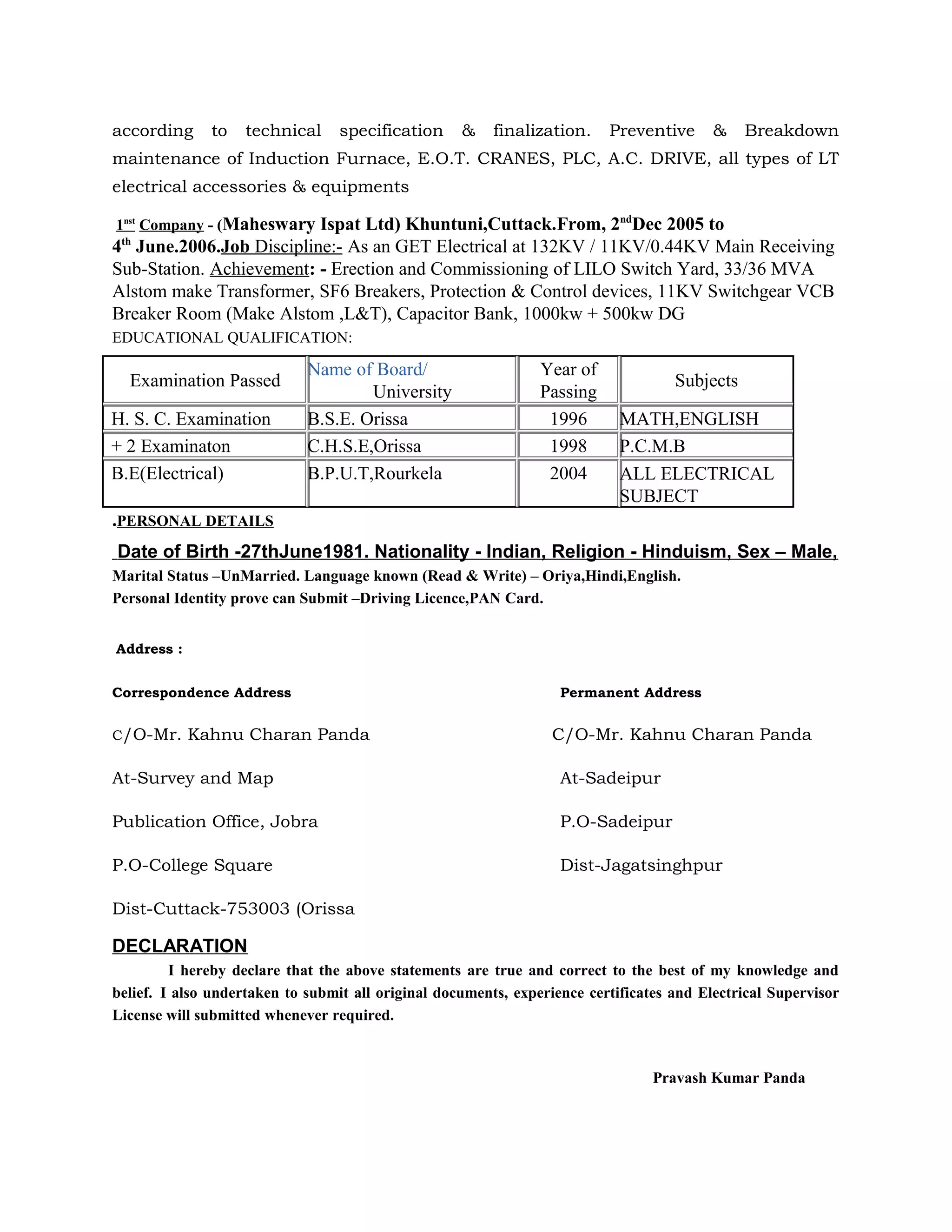 PRAVASH _PANDA RESUME....2015