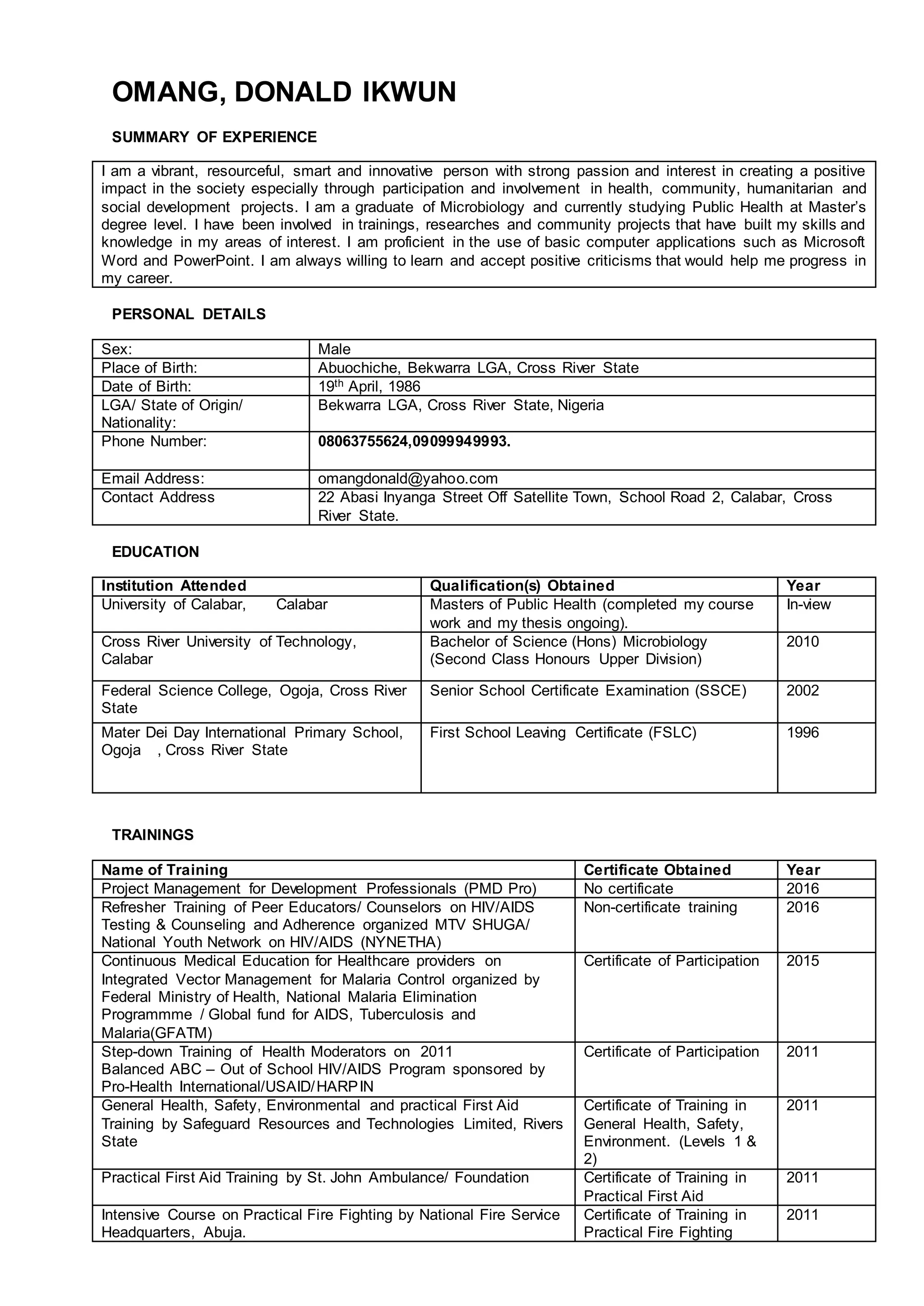 CV DONALD OMANG 20.01.2016