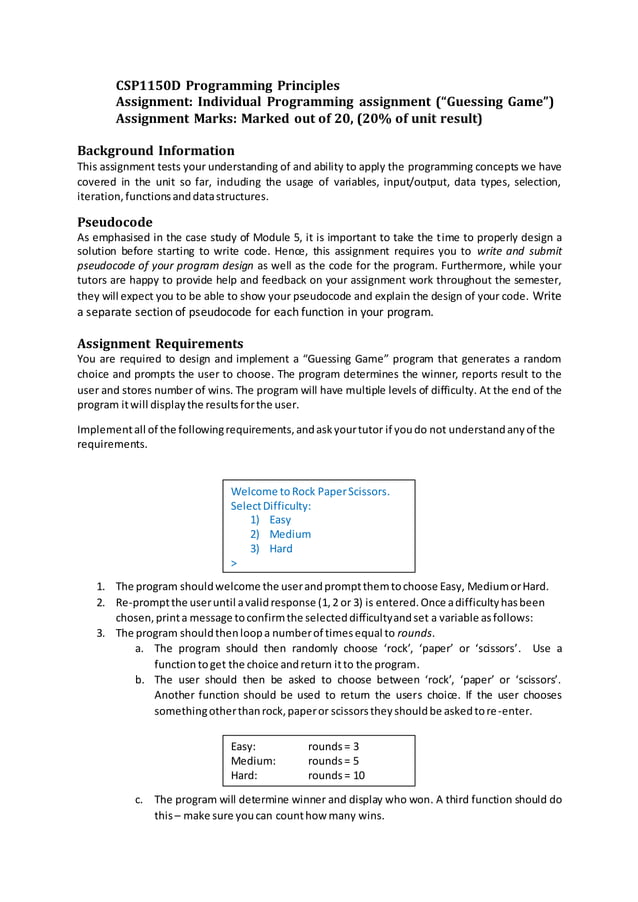 CSP1150D Programming Principles | PDF
