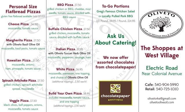 Oliveto Cafe Menu (2015) | PPT