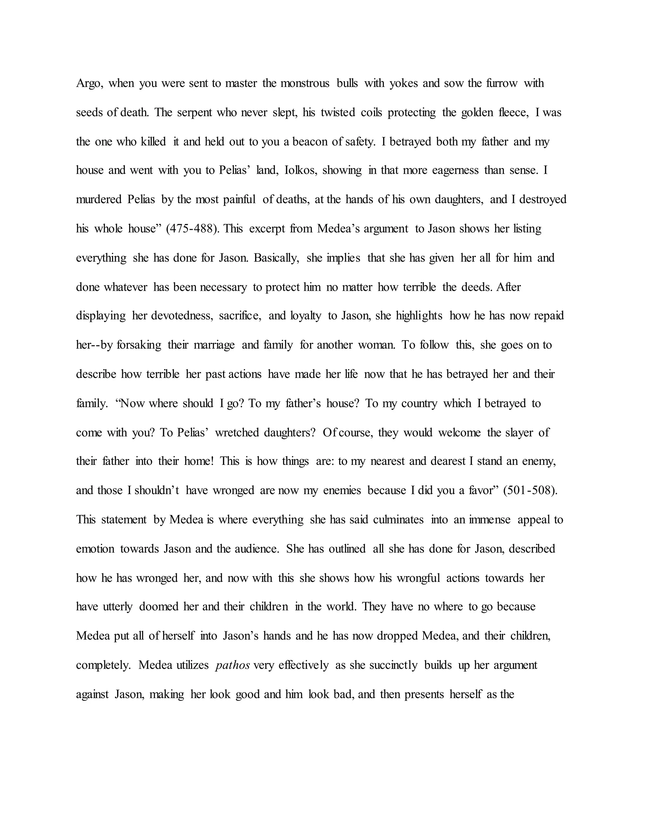 Greek Writing Class Jason vs Medea Rhetorical Analysis | DOCX