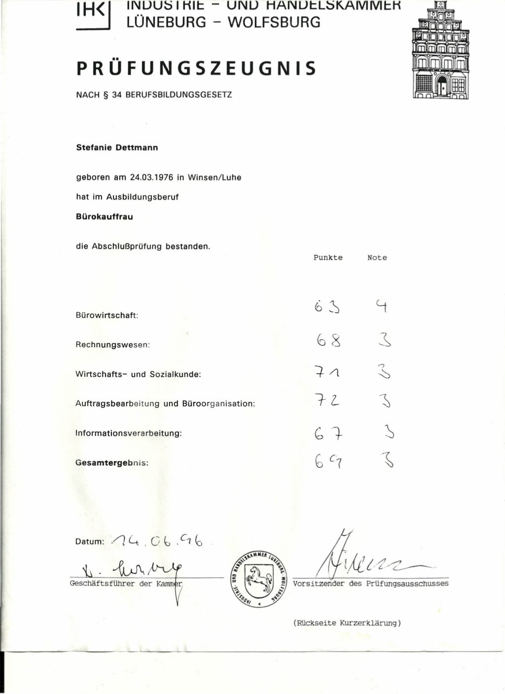 IHK Pruefungszeugnis Stefanie Miller