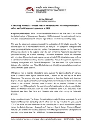 IIMB Final Placements 2015 | PDF