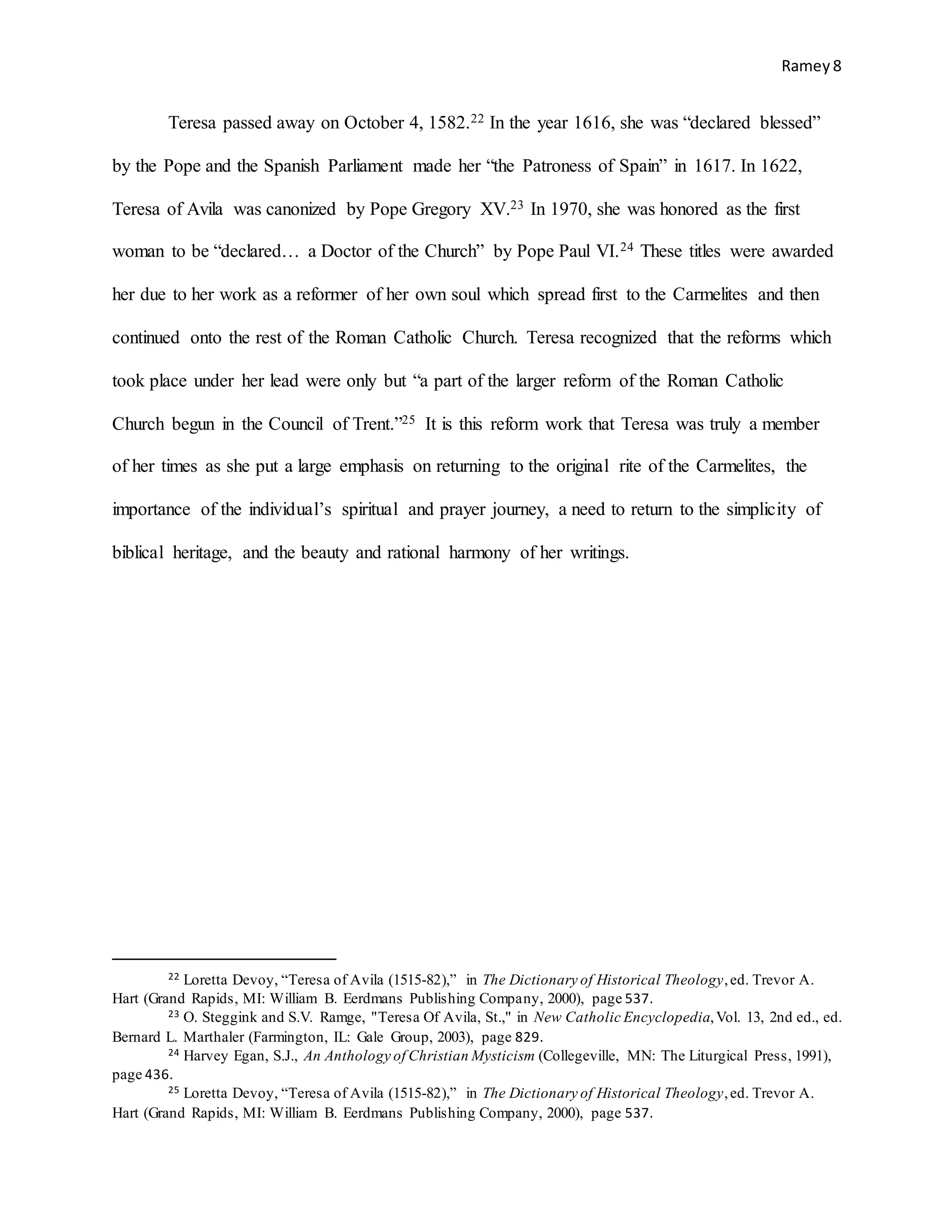 Teresa of Avila of the Discalced Carmelites- A Catholic Reformer | DOCX