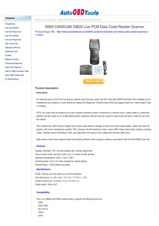 D900 canscan obd2 live pcm data code reader scanner | PDF | Auto Type | Automotive
