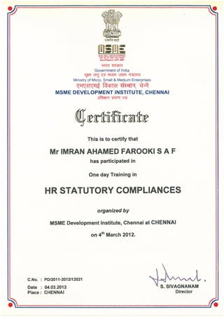 Imran Certificate - HR | PDF