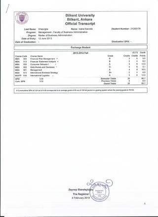 Erasmus Grades Transcript | PDF