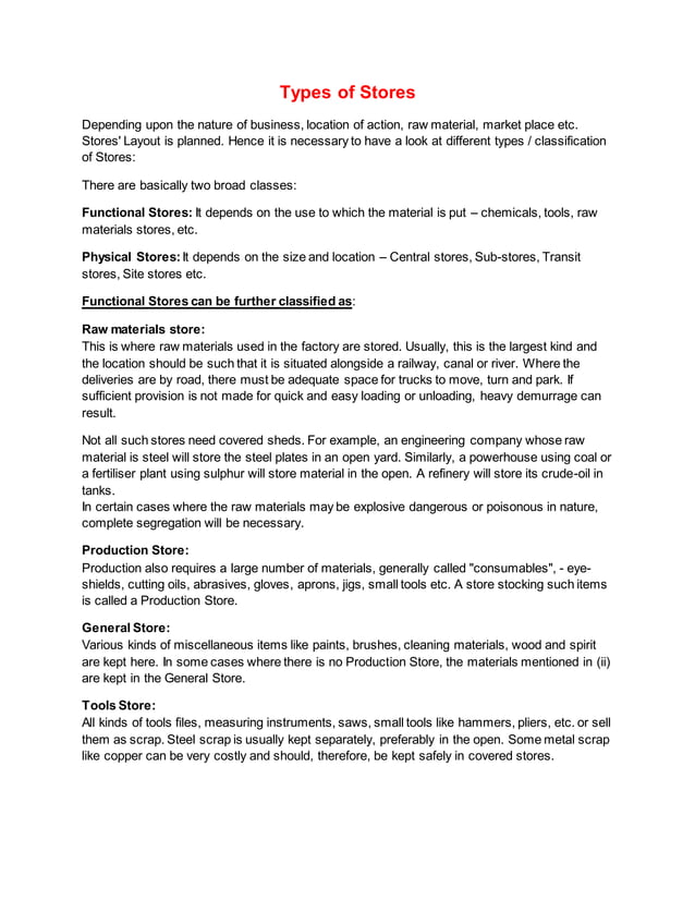 Types of Stores | DOCX