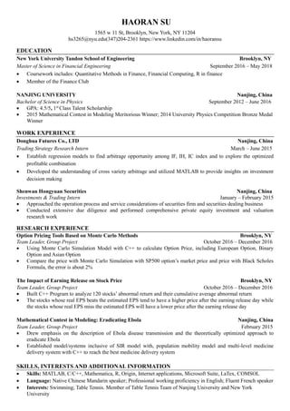 Resume Haoran Su | PDF