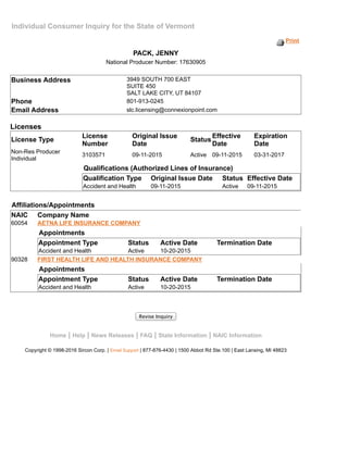 Vermont License Info | PDF