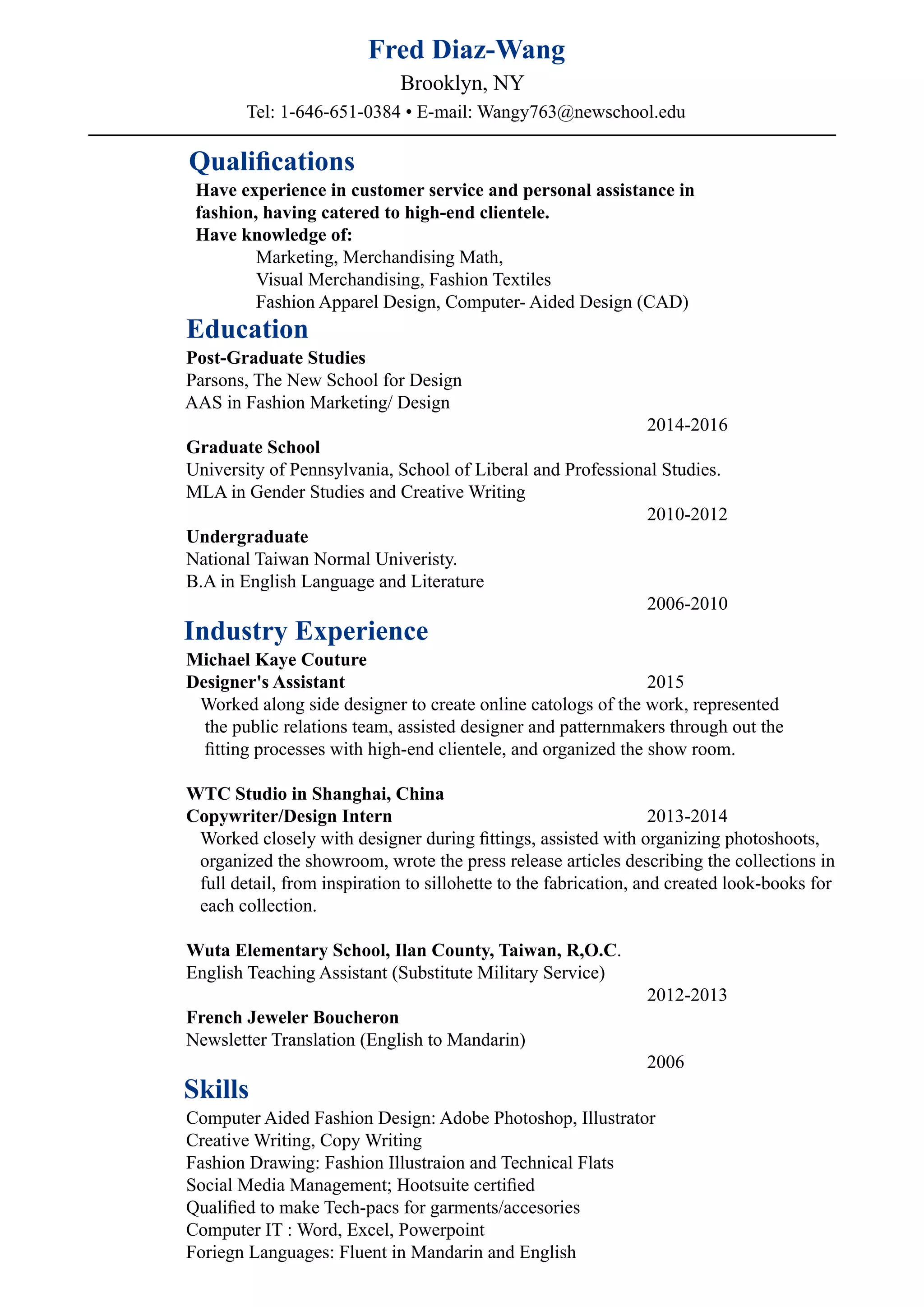 Fred Wang Resume 2016 | PDF