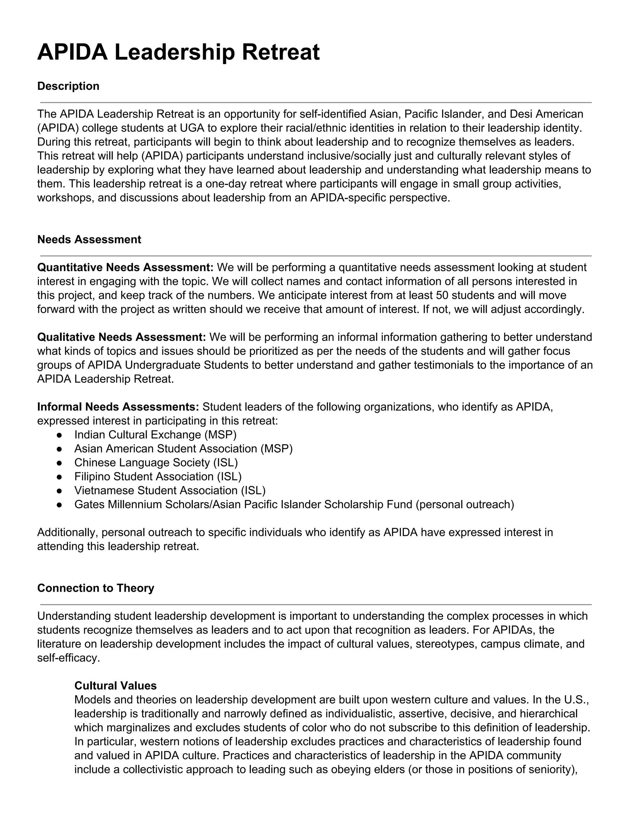 APIDA Leadership Summit Project Proposal | PDF