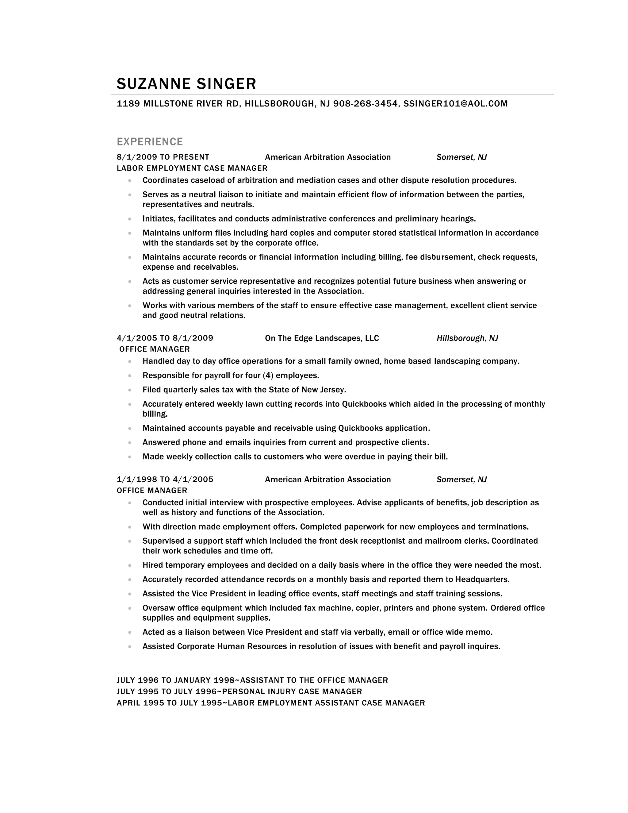 Suzanne Singer- resume 2015 | PDF