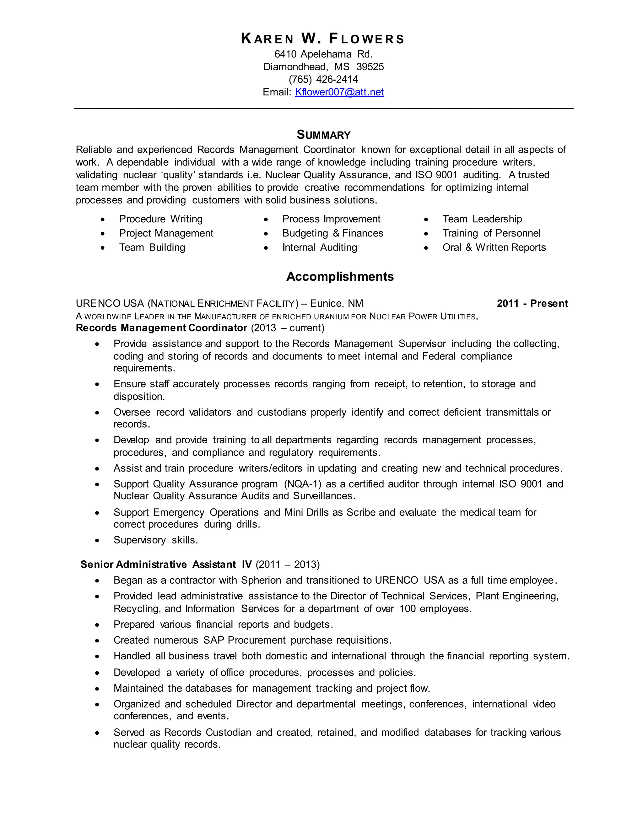 Karen W Flowers Resume | PDF