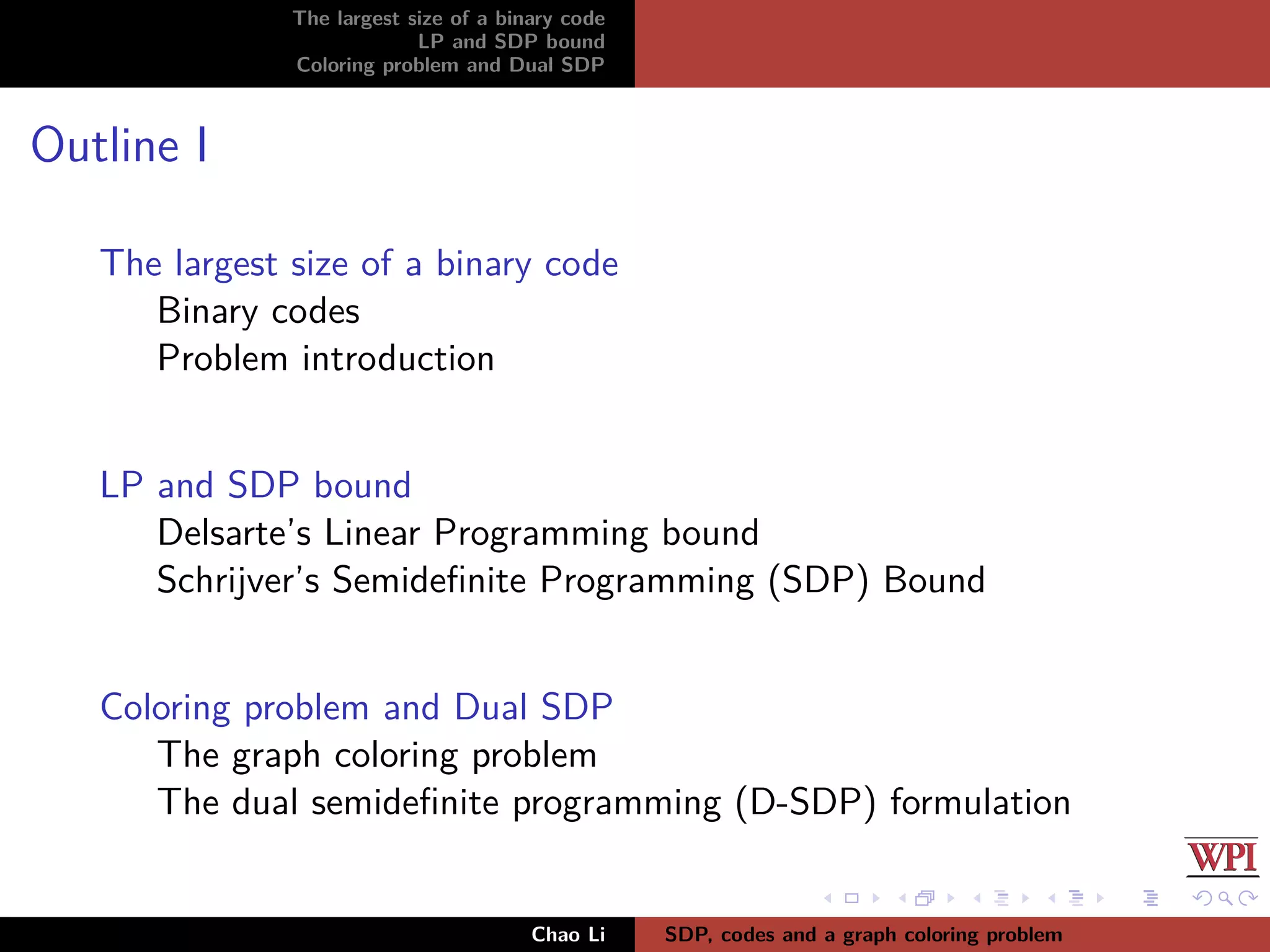 Semidefinite programming, binary codes and a graph coloring problem | PDF