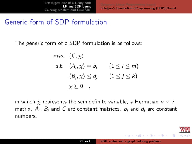 Semidefinite programming, binary codes and a graph coloring problem | PDF