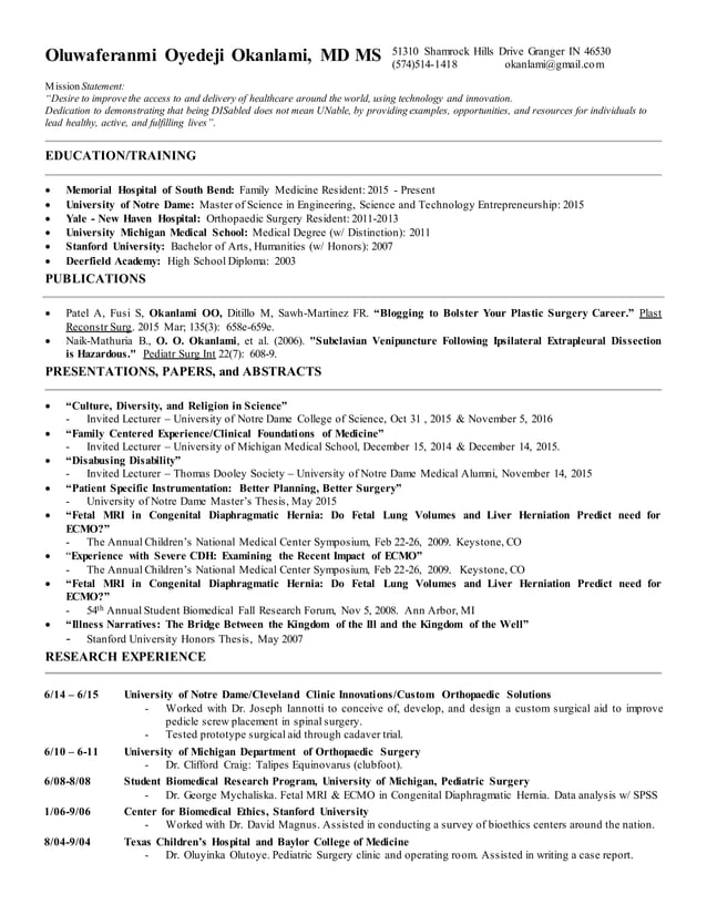 Curriculum Vitae Okanlami | PDF