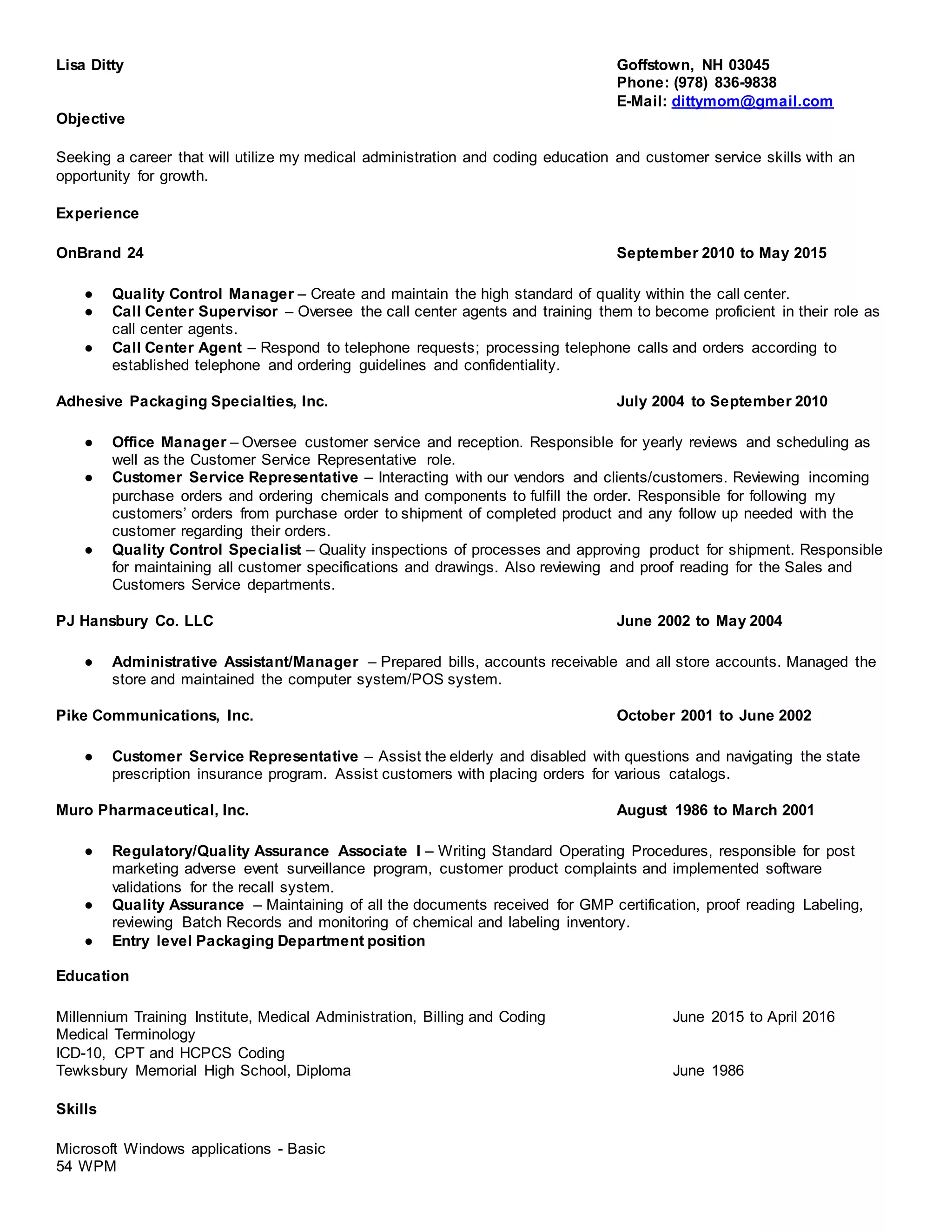 Lisa Resume 1-11 | PDF