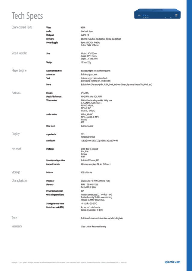 SpinetiX DiVA Tech Specs | PDF