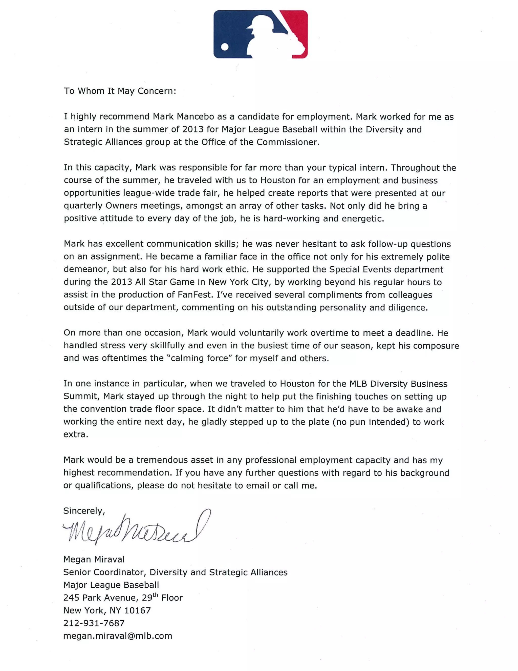 Mark Mancebo Job Recommendation Letter | PDF