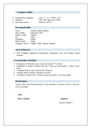 Resume | DOCX | Programming Languages | Computing