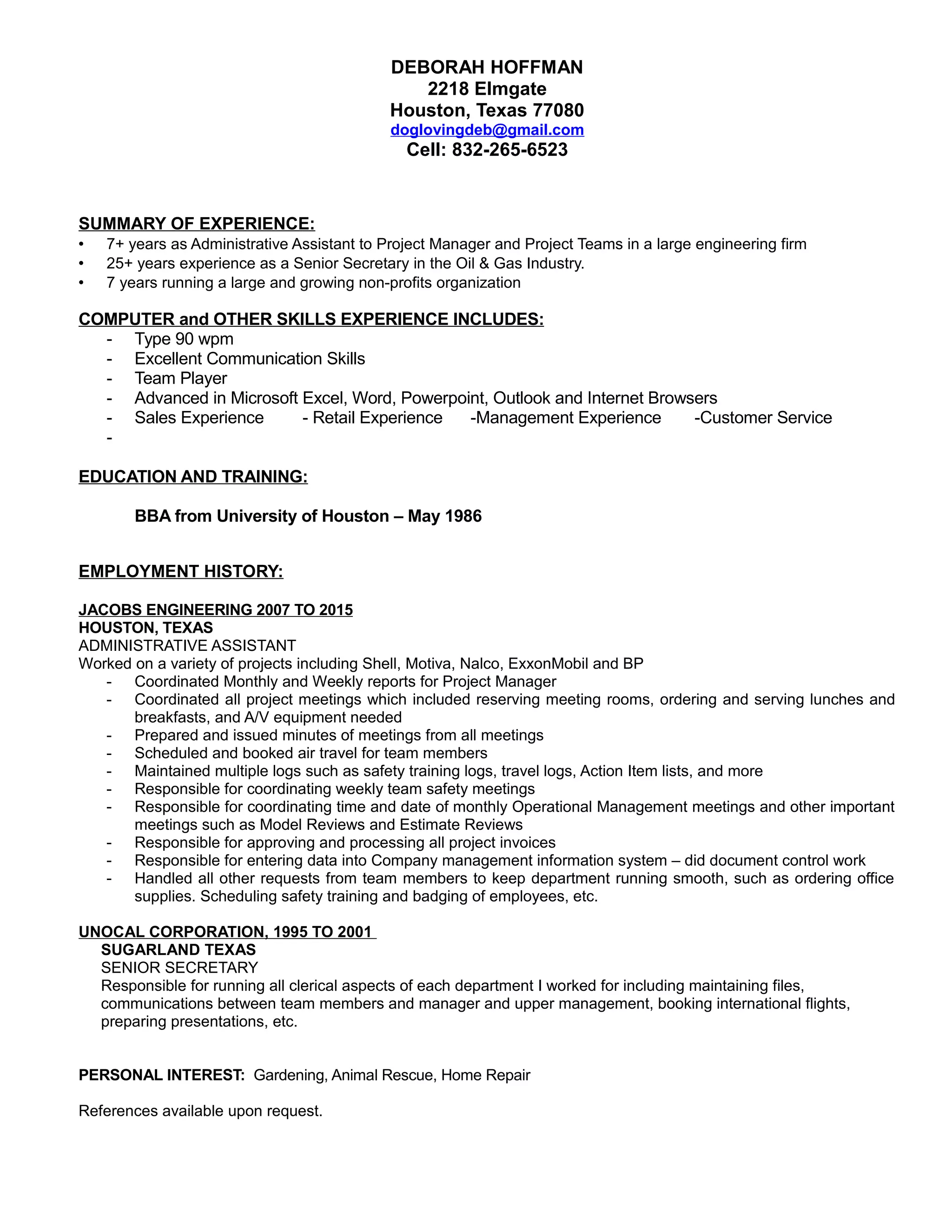 Deborah Hoffman Resume August 2015 | DOC