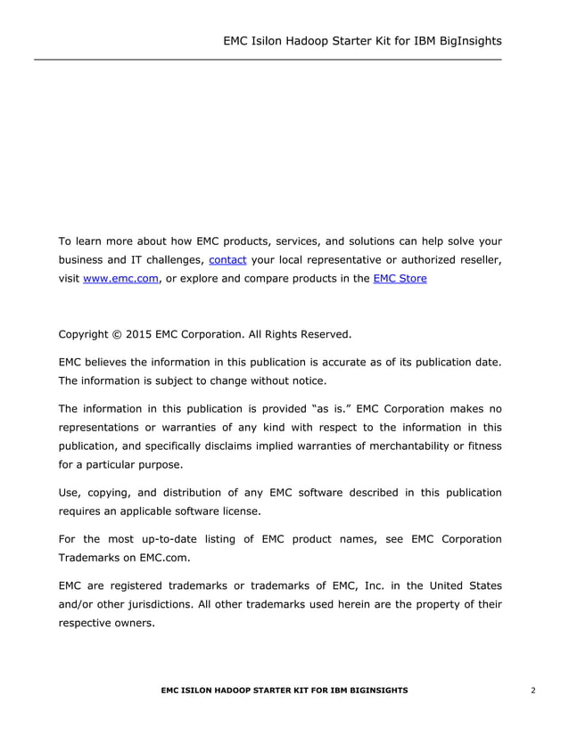 EMC Starter Kit - IBM BigInsights - EMC Isilon | PDF