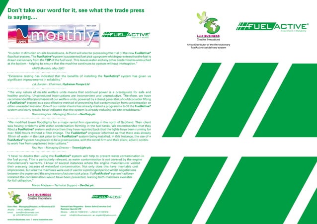 FuelActive Brochure UG (V1) | PDF | Gasoline Prices | Economy