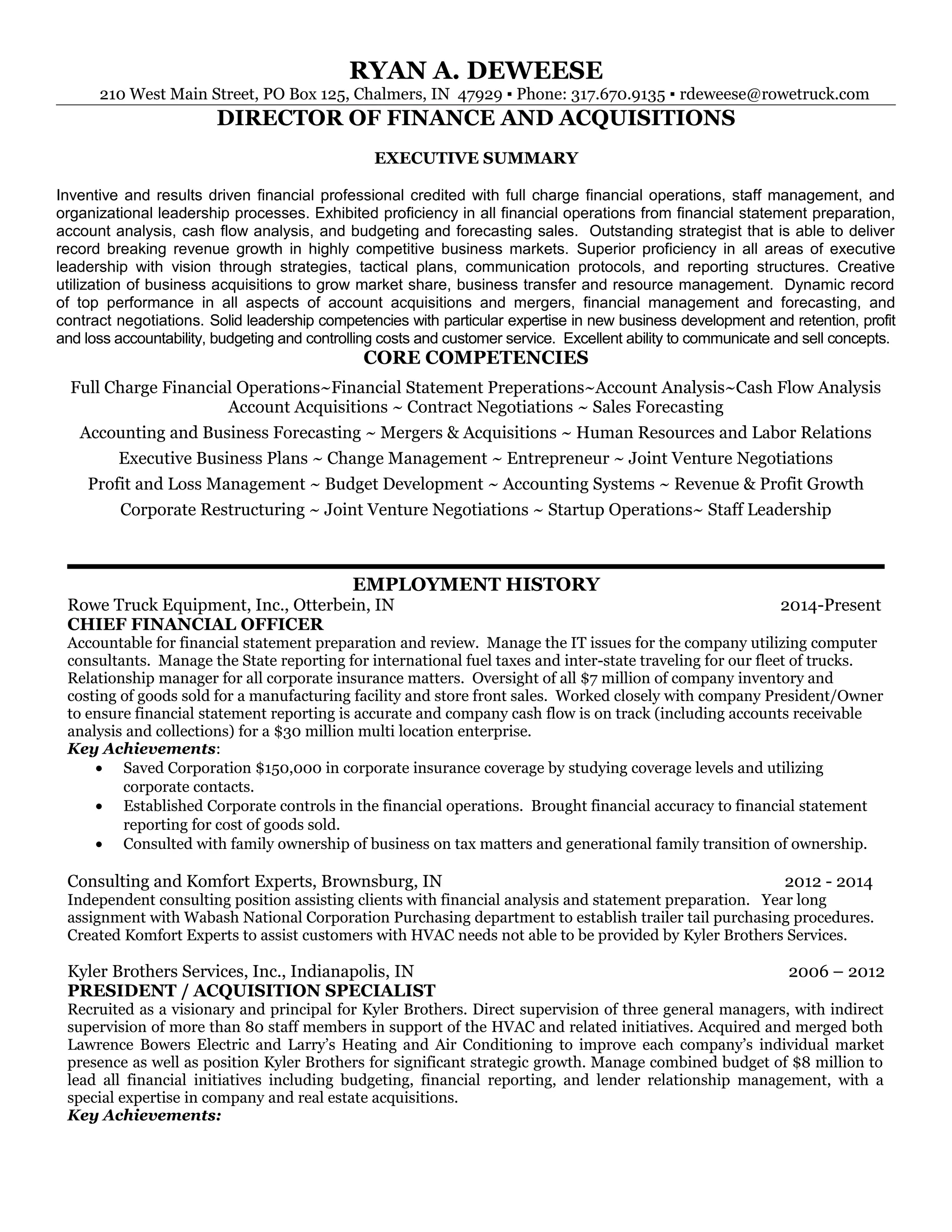 CFO real estate construction resume | DOC