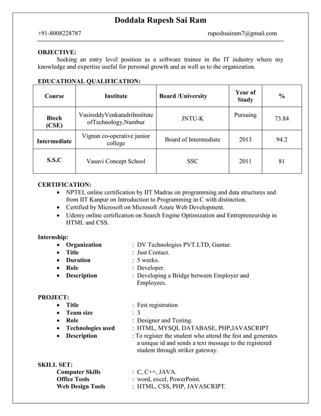 Rupesh_resume (1) | PDF | Web Development | Internet