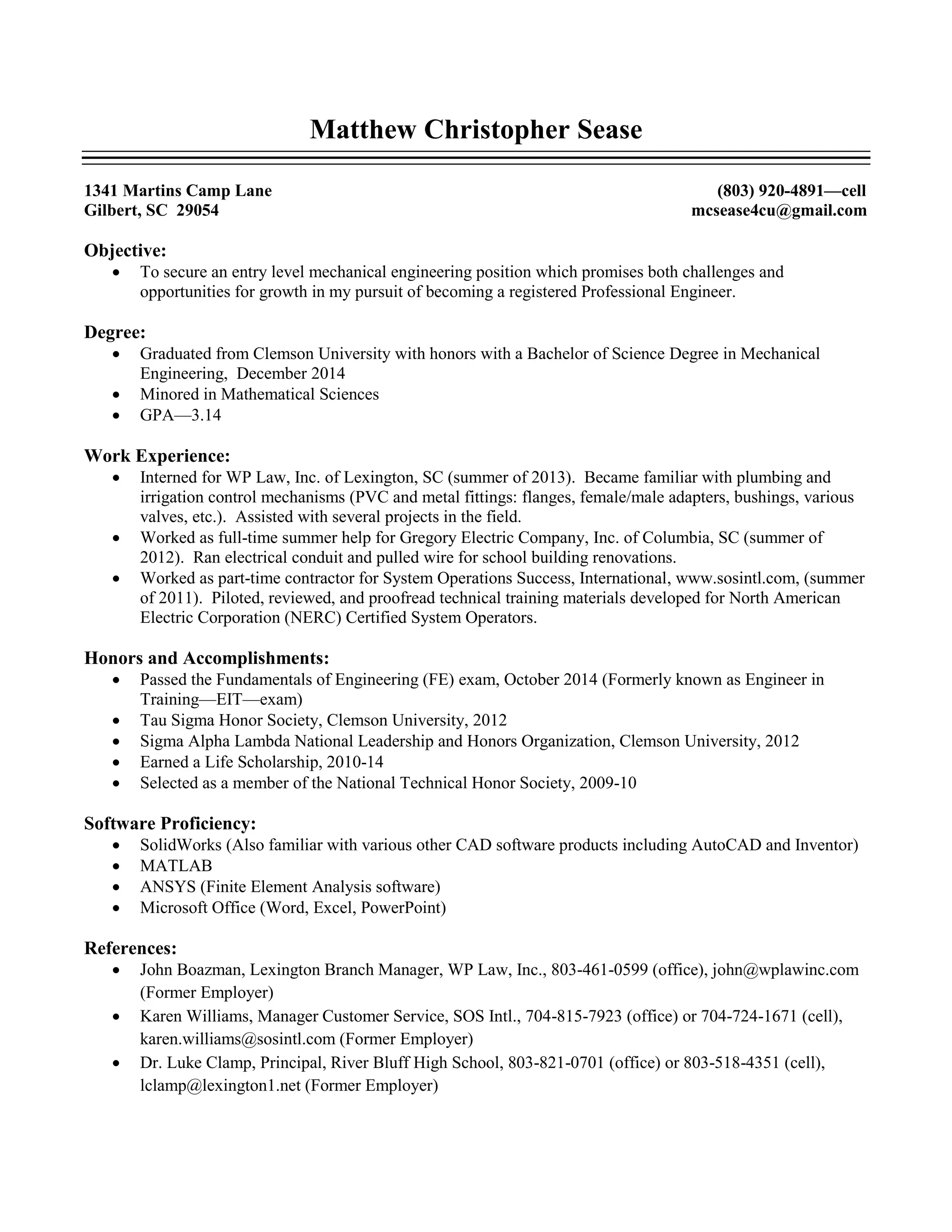 Matthew Christopher Sease Resume | PDF