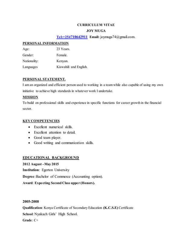 Joy Muga CV | PDF