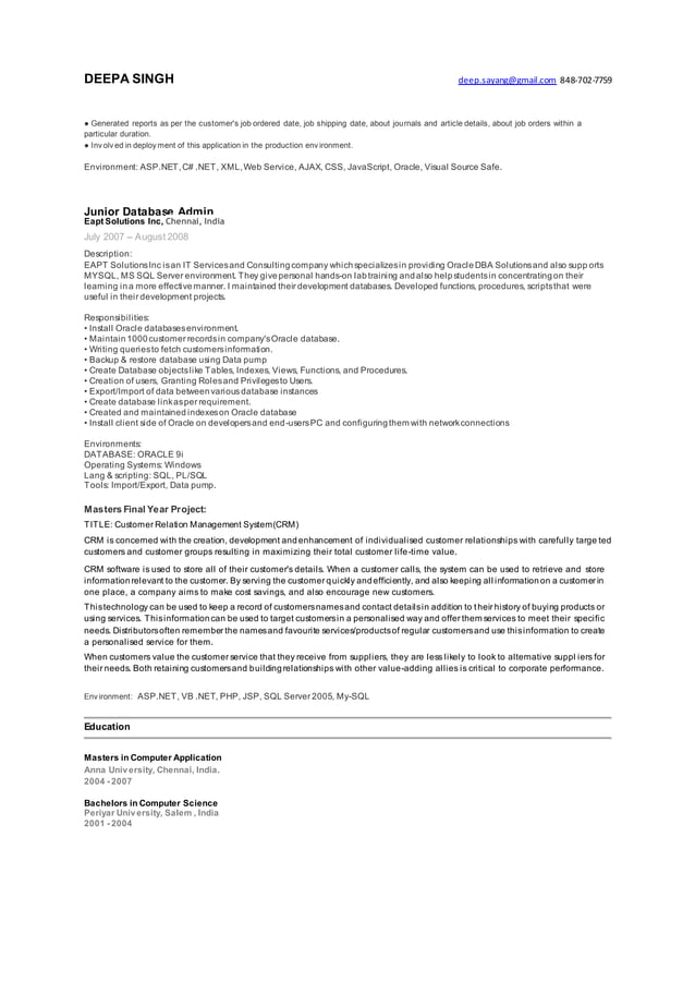 Deepa_Resume | DOCX | Databases | Computer Software and Applications