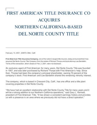 FIRST AMERICAN TITLE INSURANCE CO | DOCX