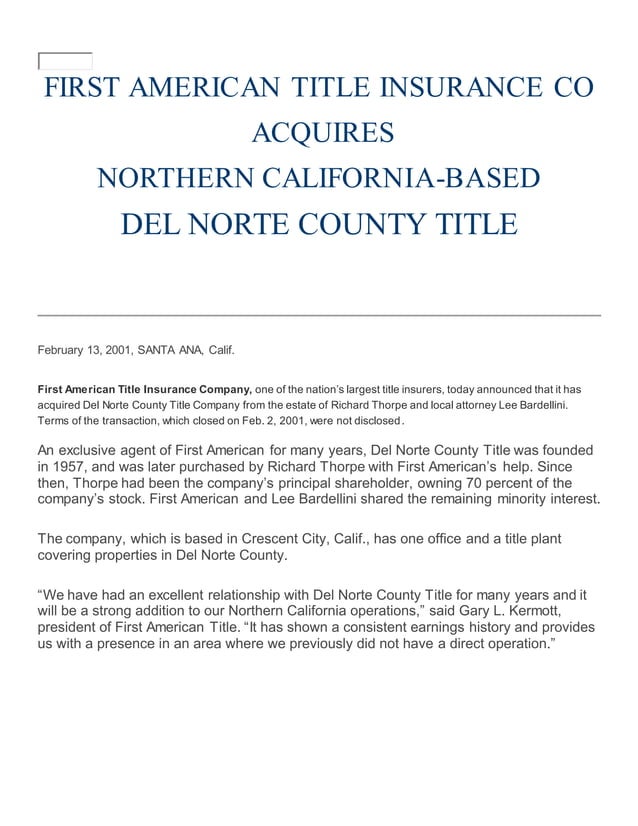 FIRST AMERICAN TITLE INSURANCE CO | DOCX