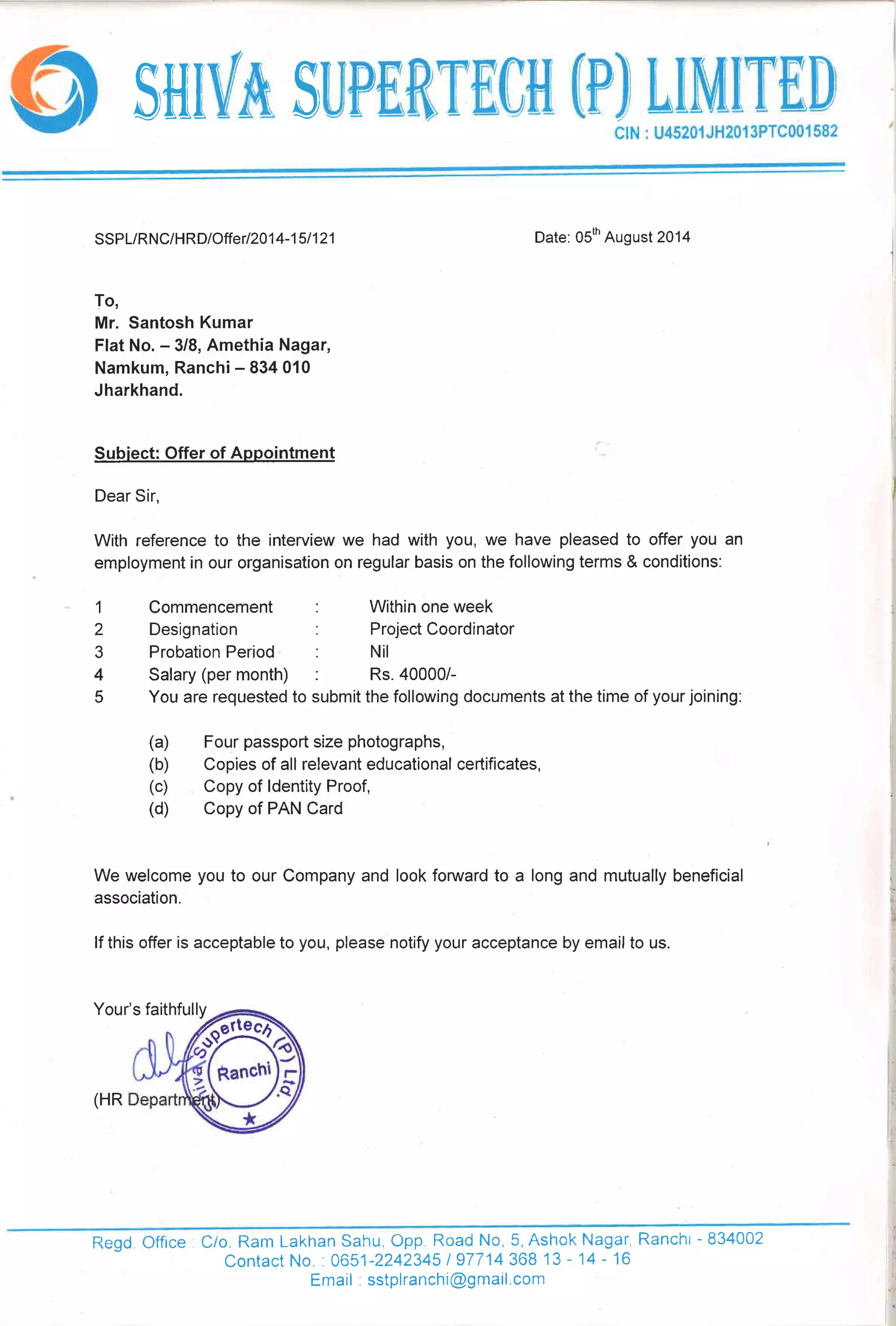 OFFER Letter SSPL - SKumar.PDF