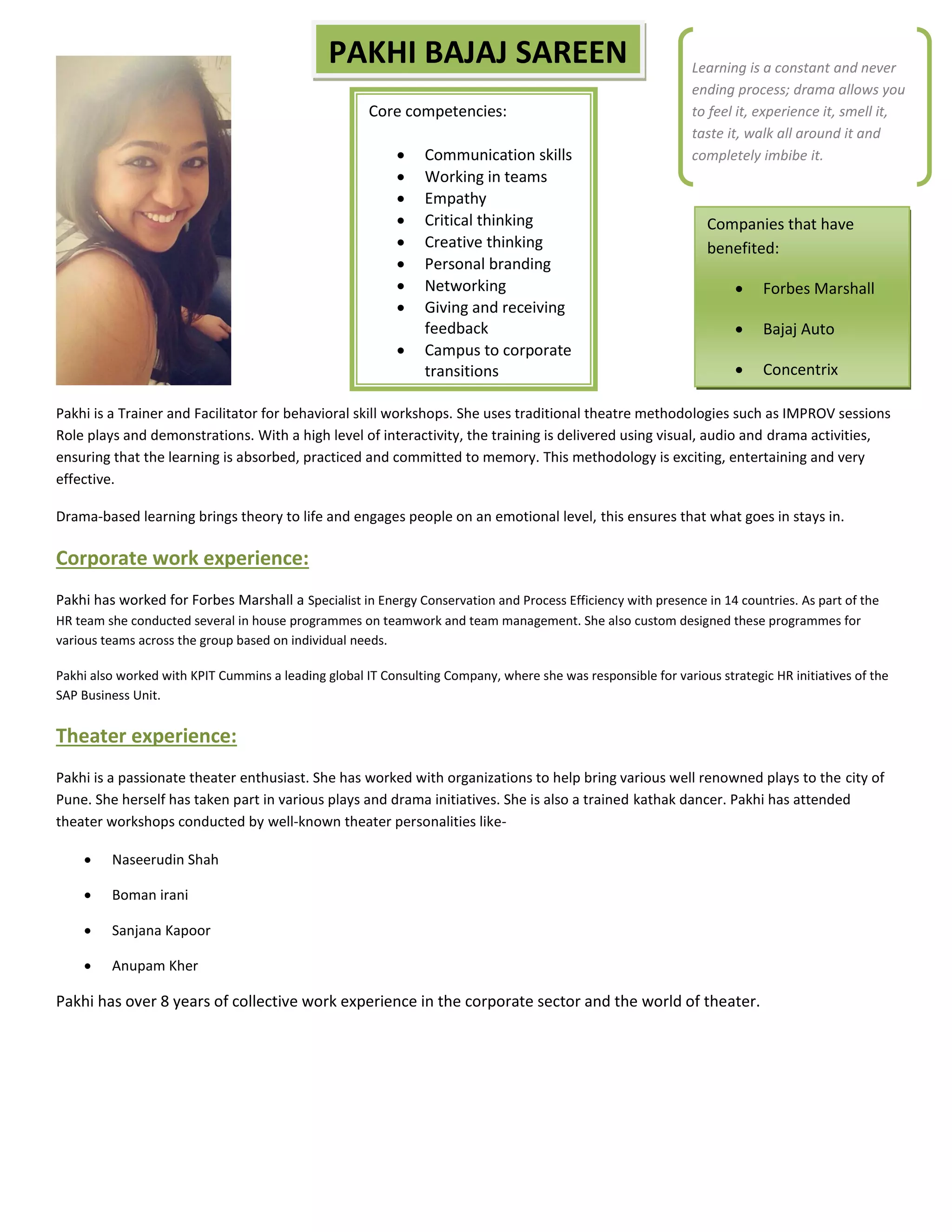 PAKHI BAJAJ SAREEN TRAINER-FACILITATOR PROFILE | PDF
