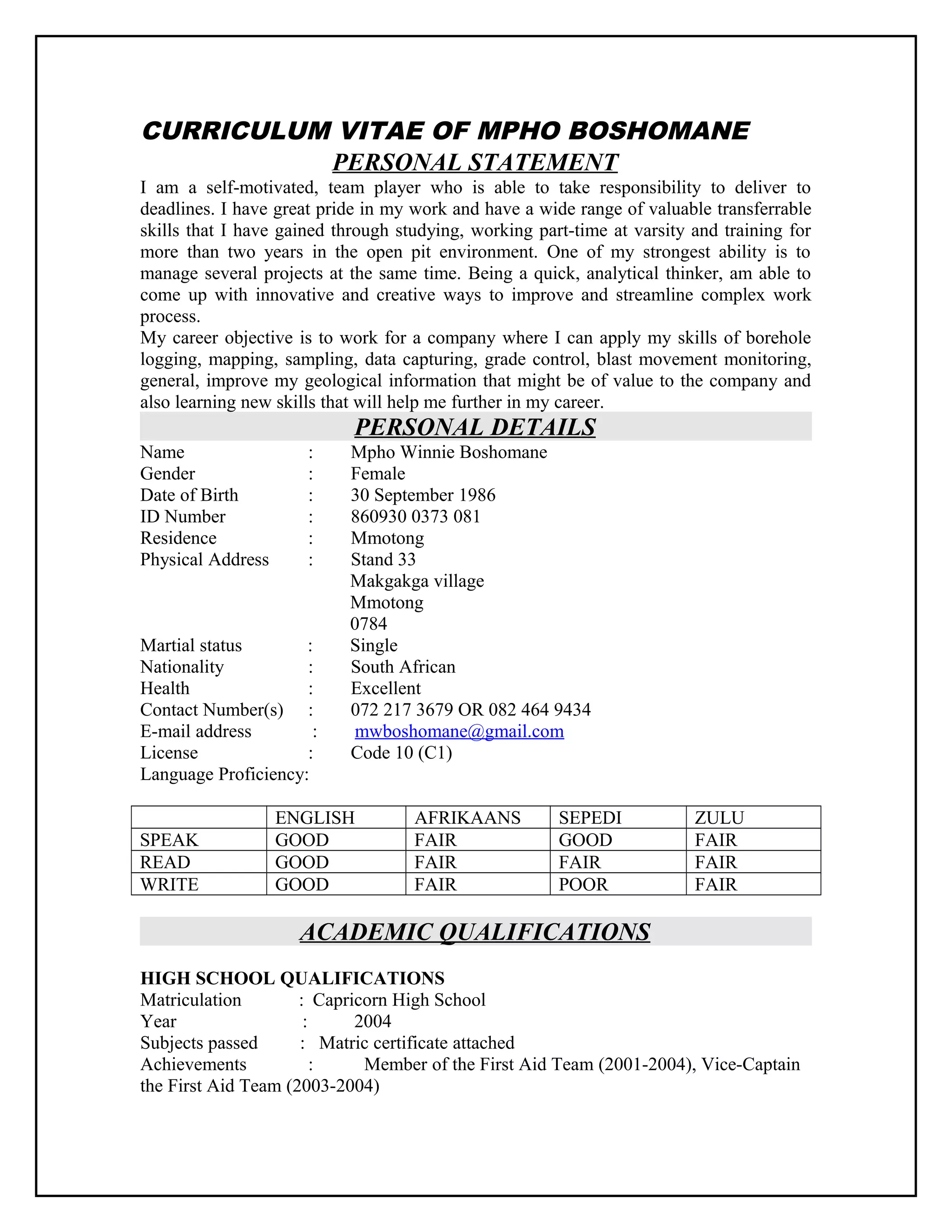 Cv_of_mpho_boshomane (1) | PDF