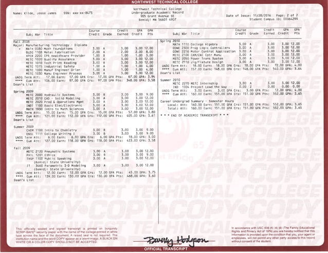 Official Transcript NTC | PDF
