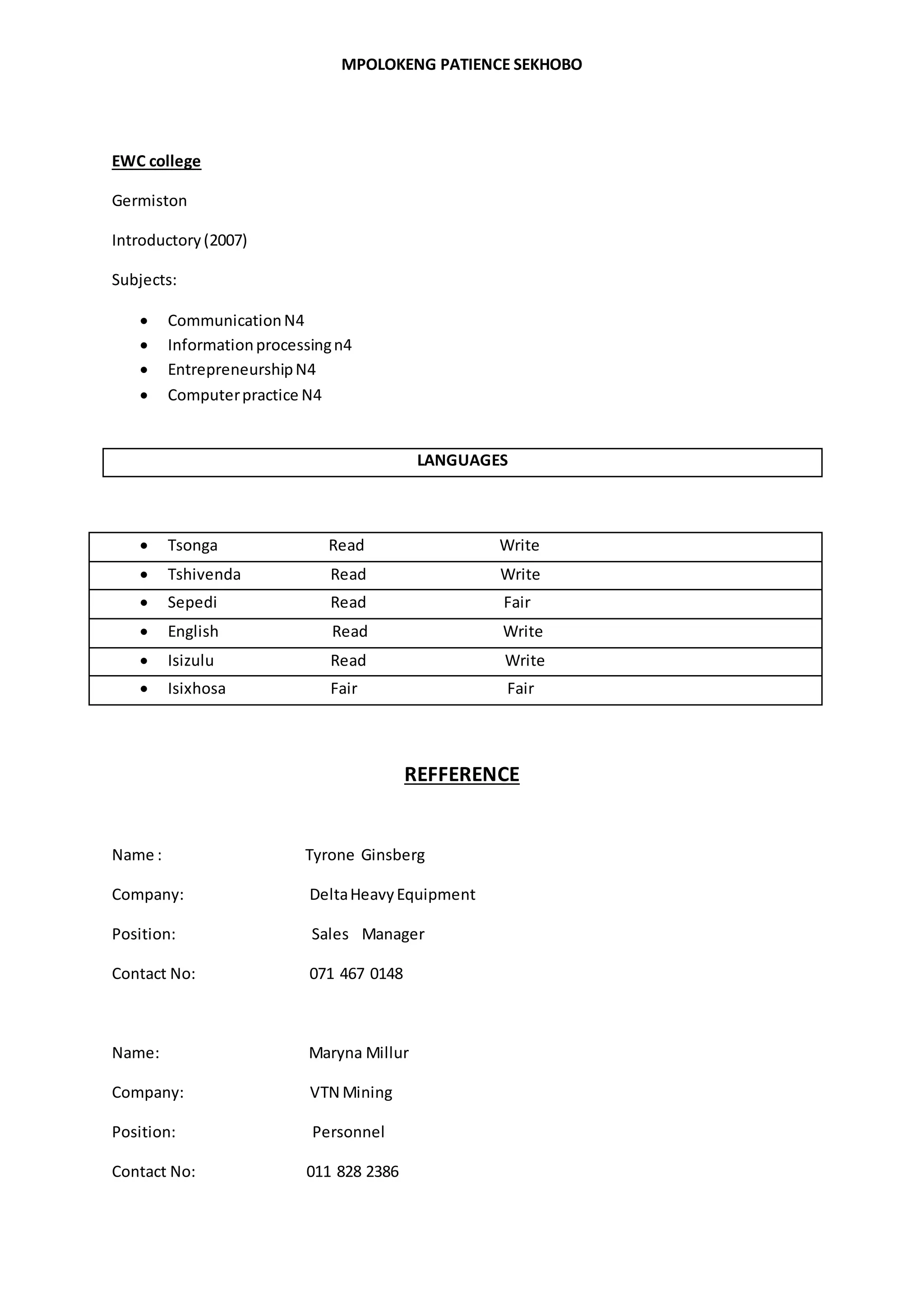 MPOLOKENG PATIENCE SEKHOBO | DOCX | Business Administration | Business