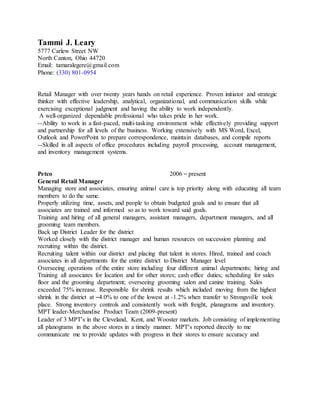 Leary, Tammi-resume 2017 | DOCX