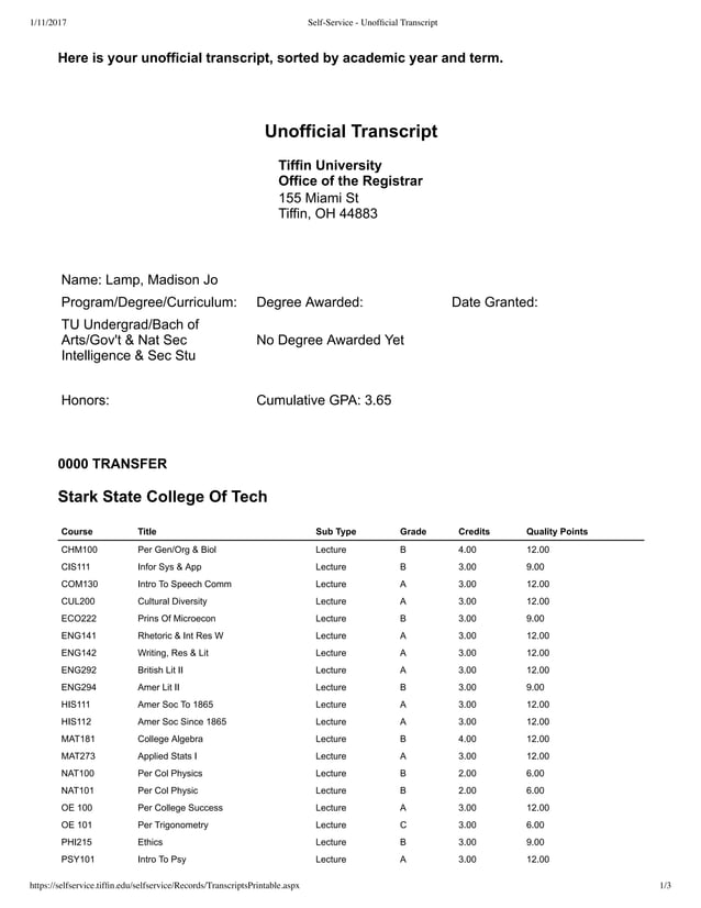 TU Unofficial Transcript | PDF | Undergraduate Education | College ...