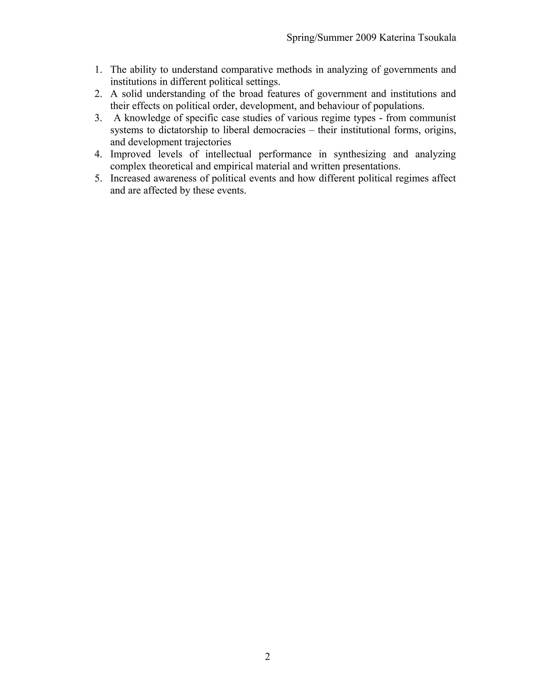 Introduction to Comparative Government Syllabus | DOC