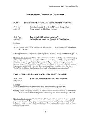 Introduction to Comparative Government Syllabus | DOC