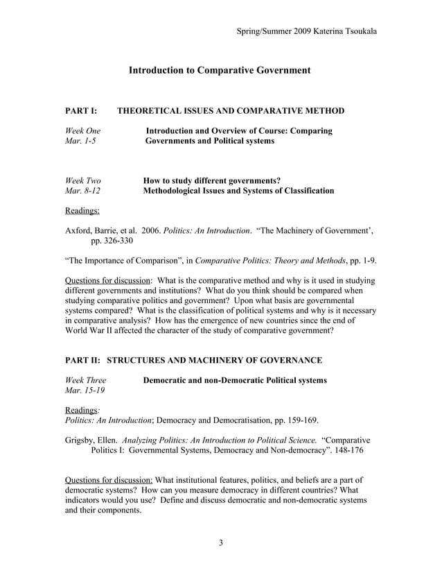Introduction to Comparative Government Syllabus | DOC