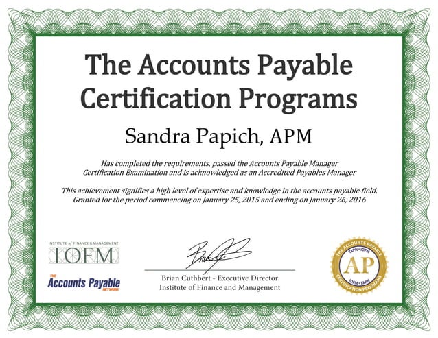 IOFM - AP Mgr Certification Certificate | PPT