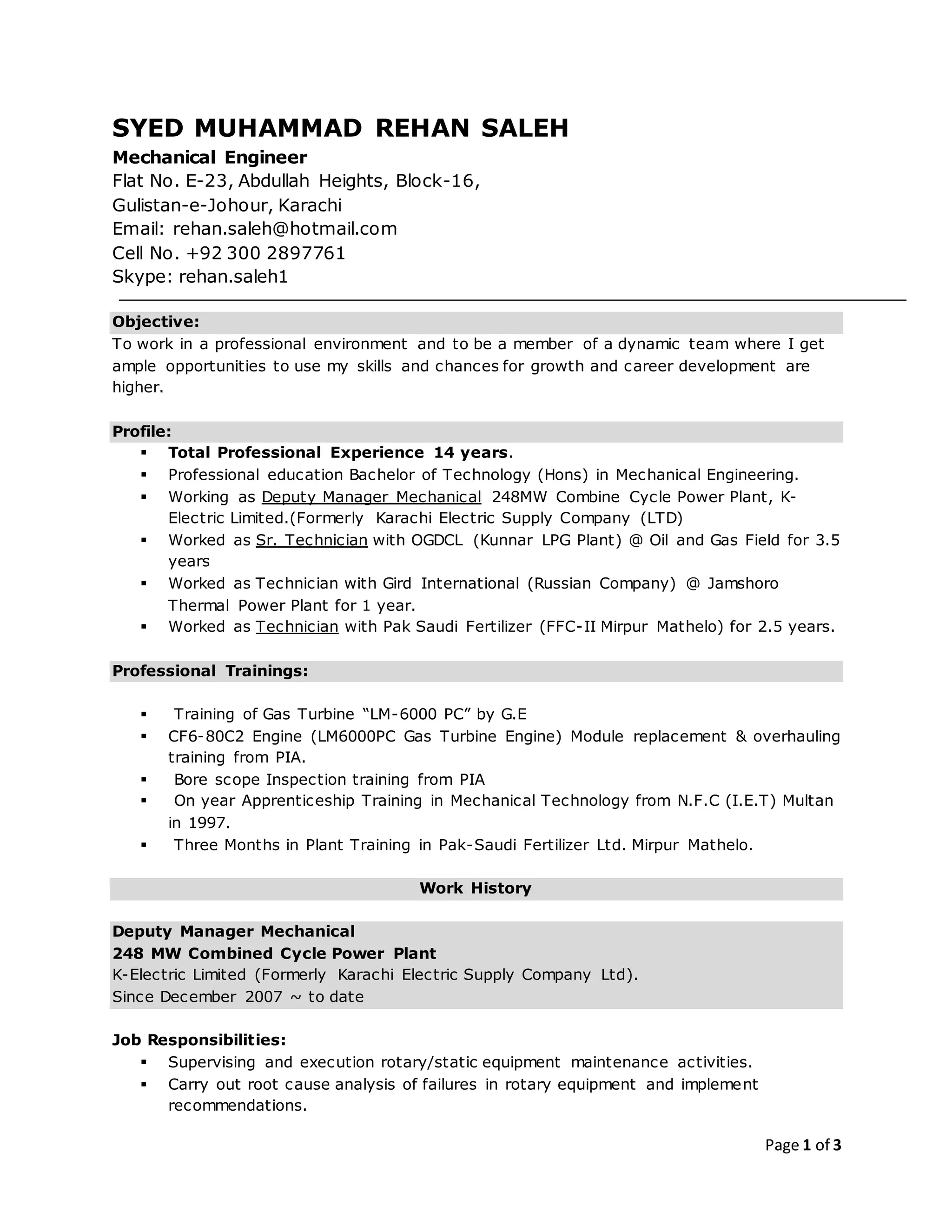 SYED MOHAMMAD REHAN SALEH CV | DOCX