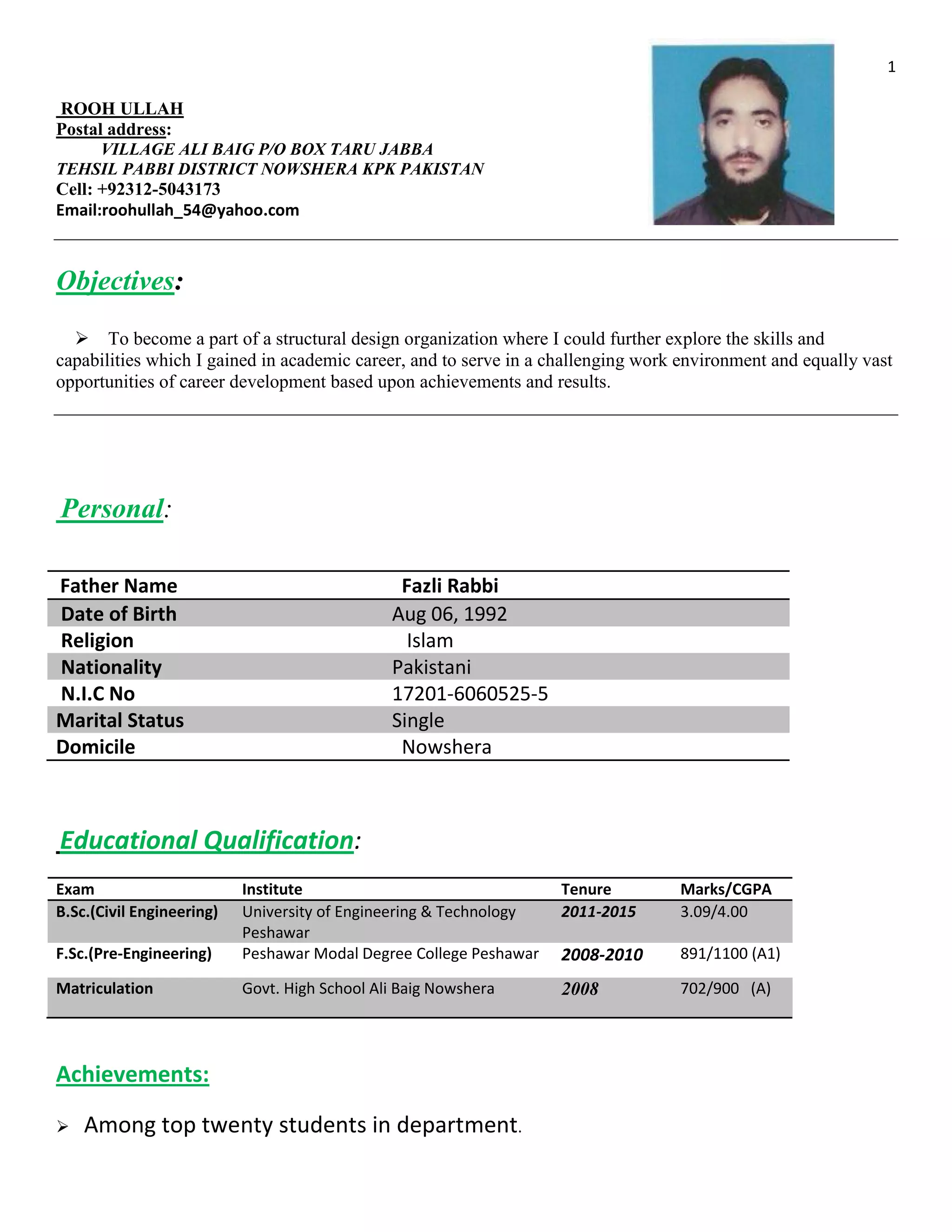 ROOH ULLAH CV | PDF